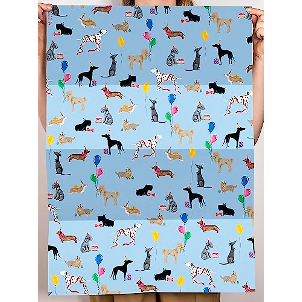 CENTRAL 23 Dog Wrapping Paper - 6 Sheets of Blue Gift Wrap - Birthday Dogs Balloon - Puppy Pets - For Men Women Kids - Fur Mom or Dog Dad - Recyclable