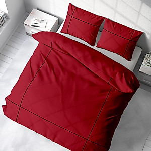 Kotton Culture 3 Piece Luxe Geo Geometric Duvet Cover Set with Zipper Closure & Corner Ties 100% Egyptian Cotton Plush Modern 600 Thread Count (Burgundy, Oversized King)