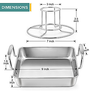 9-inch Beer Can Roasting Chicken Holder (2 Pans + 2 Racks), P&P CHEF Stainless Steel Chicken Roaster Pan with Vertical Rack For Baking Grilling, Heavy Duty & Dishwasher Safe