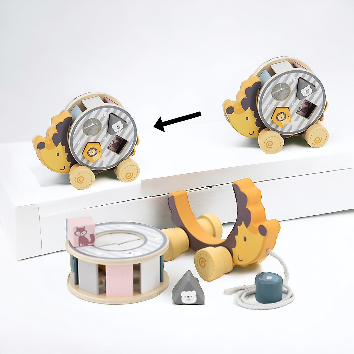 3 in 1 - Wooden Toddler Toy, Shape Sorting Toy, Pull Toy, & Stacking Toy, Toddler Blocks, Educational Toy for Baby Girls and Baby Boys, Montessori Toy for 1 Year Old & up hot Toy