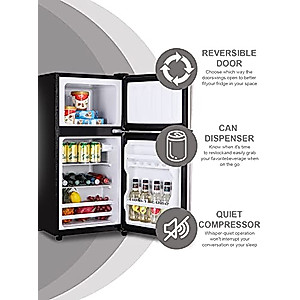 KRIB BLING 3.5 Cu.Ft Refrigerator 2 Door 7 Level Adjustable Thermostat Control Top-Freezer Refrigerator Lock Fresh Energy Saving Silver