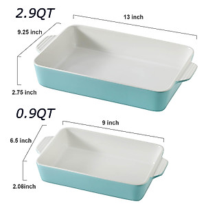 Howise Ceramic Baking Casserole Dish with Handles, Large 9x13 inch Pan and Middle Baking Pan - Porcelain Serving Bakeware Set (Light Blue)