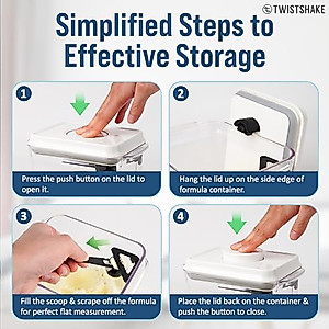 TWISTSHAKE Milk Powder Storage Container with Spoon 1700 ml - Sealed Milk Powder Dispenser with Airtight Lid - One-Handed Operation - BPA Free - White