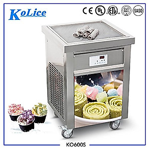 Kolice Commercial ETL NSF UL certificated 21"x21"(52x52cm ) single square ice pan fried ice cream machine, frozen yogurt roll ice cream machine, fry ice cream roll machine-auto defrost, smart AI temperature control