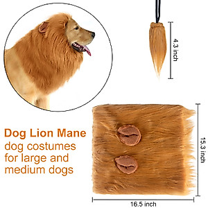 CPPSLEE Lion Mane for Dog Costumes, Dog Lion Mane, Realistic Lion Wig for Medium to Large Sized Dogs, Large Dog Halloween Costumes, Lion Mane for Dog, Halloween Costumes for Dogs (Brown)