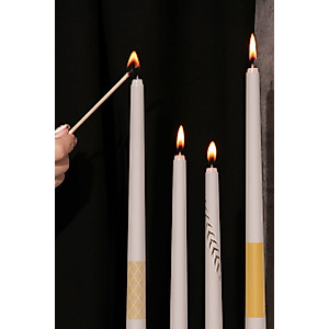 12 Inch White Taper Candles with Gold Leaf, Dripless Tapered Candle Up to 9 Hour+ Burning Time, Unscented and Smokeless Handmade Gift for Events, Dinner, Home Decor, Christmas