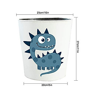 Scakbyer 10L/2.64 Gallon PU Leather Trash Can, Decorative Waterproof Wastebasket Dinosaur Pattern Paper Basket Garbage Bin for Home Children's Bedroom - Big Small Eyes Dinosaur
