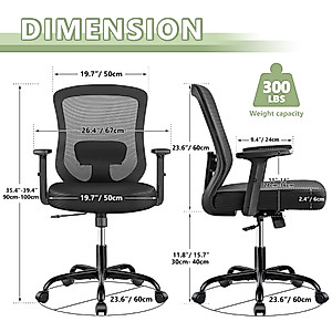 Winrise Office Chair, Ergonomic Home Office Desk Chairs, Breathable Mesh Comfortable Work Chair Adjustable 2D Armrests, Rocking Executive Chair, Swivel Task Chair with Lumbar Support (Black)