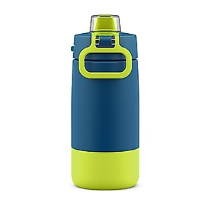 Ello Kids Colby 12oz Stainless Steel Insulated Water Bottle with Straw and Built-In Silicone Coaster Carrying Handle and Leak-Proof Locking Lid for School Backpack, Lunchbox, and Outdoor Sports, Teal