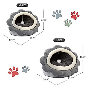 Cat Beds for Indoor Cats - Small Cat Bed with Anti-Slip Bottom, Sunflower-Shaped Cat/Dog Cave with Hanging Toy, Puppy Bed with Removable Cotton Pad, Super Soft Calming, Multiple Sizes(Grey L)
