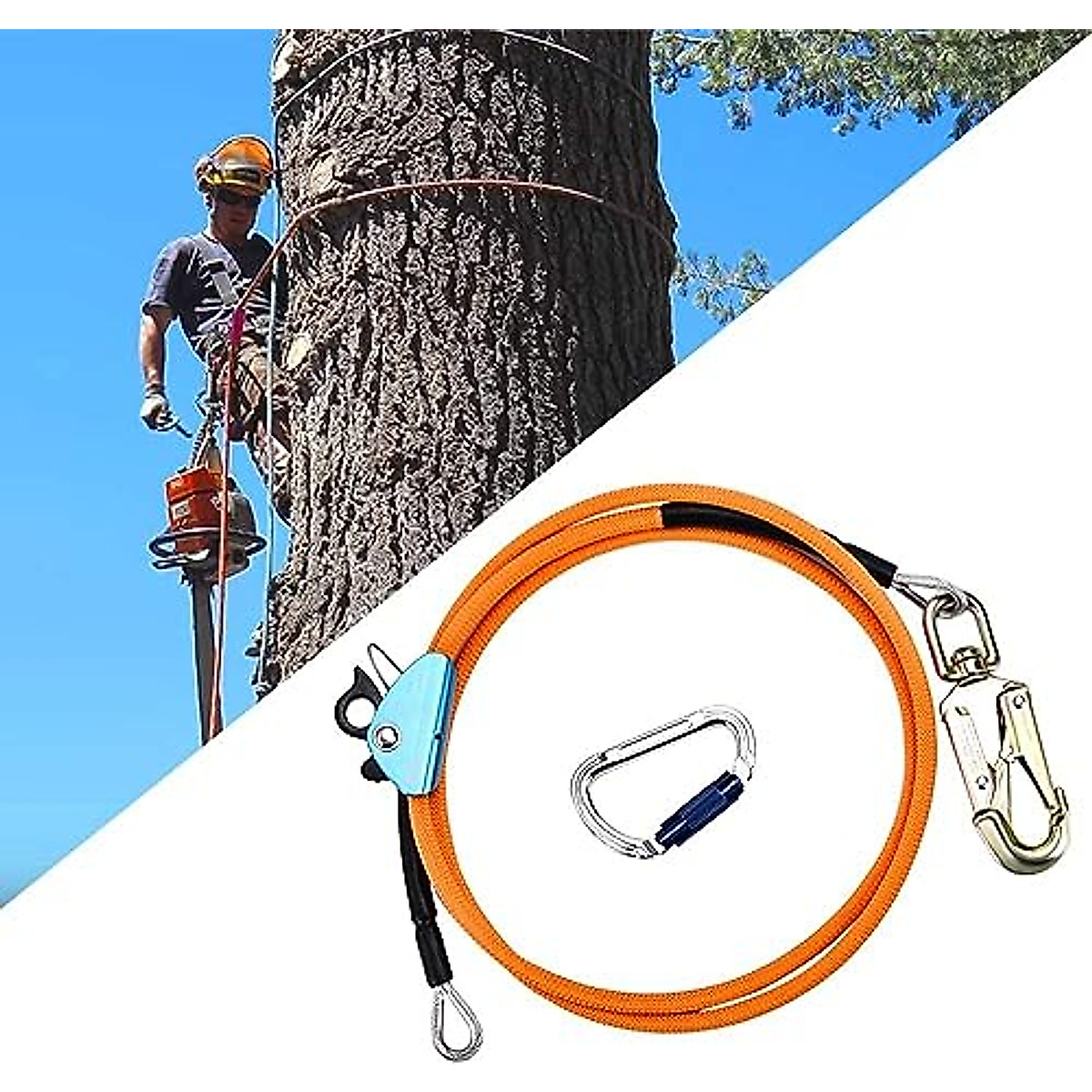 SEAAN Steel Wire Core Flipline Kit 1/2'' x 10FT Flipline for Tree Climbing Lanyard - Adjustable Lanyard, Better Grab, Low Stretch, Cut Resistant