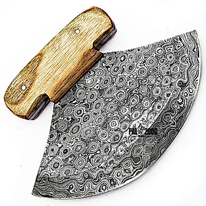 ULU-3007 Handmade Damascus Steel Ulu Knife Stabilized Handle With Sheath
