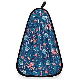 visesunny Shark Octopus Cartoon Animal Hand Towel for Kitchen Bathroom Decor Soft Absorbent Cotton Dish Towel with Hanging Loop Botton Cleaning and Drying Washcloth