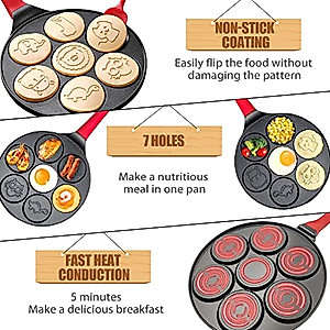 DAYOOH Mini Waffle Maker for Kids Pancake Griddle Animal Crepe Pancake Maker Pan for Kids Omelet Flapjack Nonstick Griddle Pancakes - 5.5inches Handle
