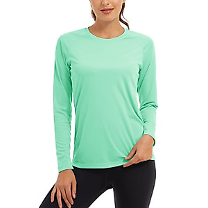 KEFITEVD Fishing Shirts Women Dry Fit Hoodie Women Hooded Shirts Women Long Sleeve T Shirt for Women Quick Dry Shirt Women Beach Shirts Sun Protection Shirt Mint Green