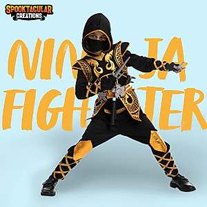 Spooktacular Creations Golden Ninja Costume Set, Ninja Jumpsuit with Foam Accessories for Kids, Toddler Halloween Outfit for Ideas Cosplay Party (X-Large, 12-14 yrs)