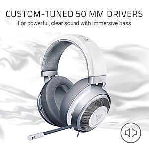 Razer Kraken - Cross-Platform Wired Gaming Headset (Custom Tuned 50 mm Drivers, Unidirectional Microphone, 3.5 mm Cable with in-line Controls, Cross Platform Compatible) Mercury White