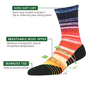 HUSO Hiking Socks Men Women Moisture Wicking Unique Printing Novelty Lightweight Running Hiking Crew Socks 3 Pairs (Multicolor, L/XL)