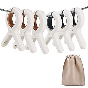 PXRJE 6pcs Plastic Beach Towels Clips + 1pc Storage Bag, Windproof Large Size Beach Towels Holder,Heavy Duty Laundry Clothes Pins Clips on Clothesline and Hanging(Size:XL)
