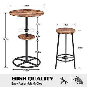 VECELO 3 Piece Bar Table and Chairs Counter Height Bistro Sets with 2 Barstools for Indoor, Small Space Restaurant, Brown