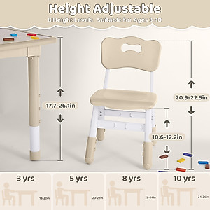 DOREROOM Kids Table and 4 Chairs Set, Height Adjustable (17.7"-26.1") Toddler Table and Chair Set, Multi-Activity Table with Graffiti Desktop, Children’s Table and Chairs for Classroom, Home & Daycare