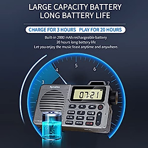 Portable AM/FM Radio, Small Pocket Radio with Bluetooth, Bass Speaker, Support Micro SD Card and Record, Long Battery Life, Alarm and Sleep Function