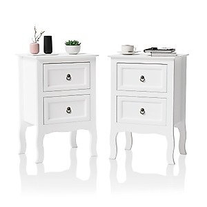 VINGLI White Nightstands Set of 2, Tool-Free Setup Nightstand, 2 Drawer Night Stands for Bedrooms, Easy & Quick Install Small Bedside Tables, Girls Nightstand, Side Table, End Table for Small Spaces