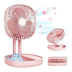 DEPOZA 7 Inch Travel Fan, Portable Folding Desk Fan with 3 Speeds, 185° Rotation, Battery Operated & Rechargeable, Quiet Small Table Fan for Bedroom, Office