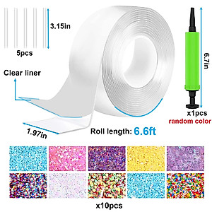Mity rain Nano Bubble Tape Kit, Super Elastic Bubble Balloons with 5pcs Straw, 10 Pack Glitter and Inflator, Double Sided Tape Plastic, DIY Party Favors