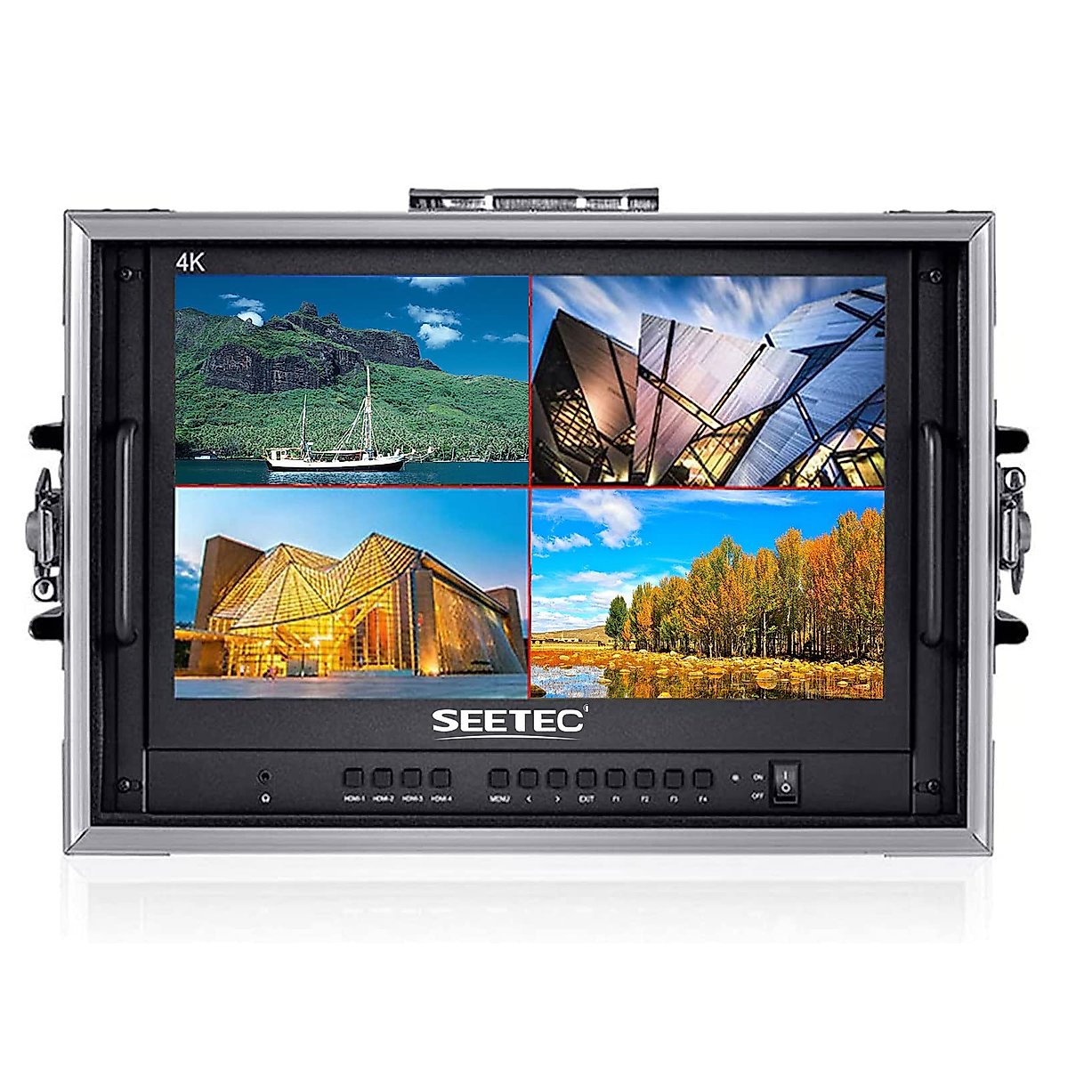 SEETEC ATEM156-CO 15.6” 4K HDMI Multiview Portable Carry-on Broadcast Director Monitor with 1920×1080 Pixels 4 HDMI Input Output Quad Split Display +Sunshade