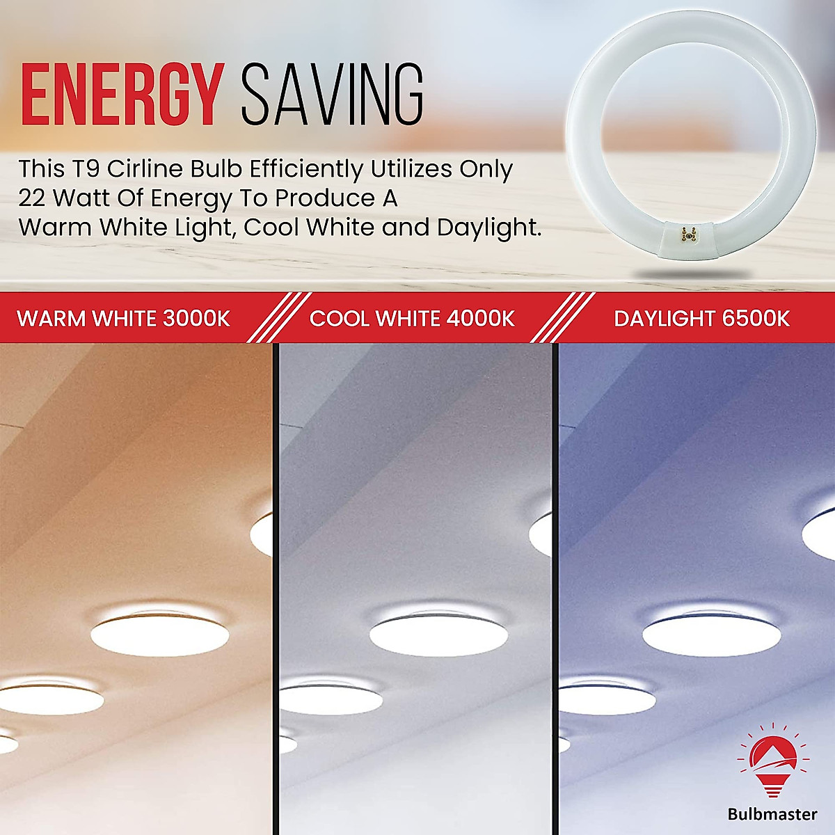 Bulbmaster FC12T9/CW 32 Watts 12 Inch Round T9 Fluorescent Circular Light Bulb, Cool White 4100K, FC12T9 1930 Lumens G10Q 4-Pin Base 32W Circline Ceiling Lights