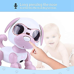 Robot Dog, Smart Dog, Walking Sound Puppy Interactive LED Record Educational Gift Robot Dog Pet Toy Smart Dog Robot Portable for Kids Boys(Pink)
