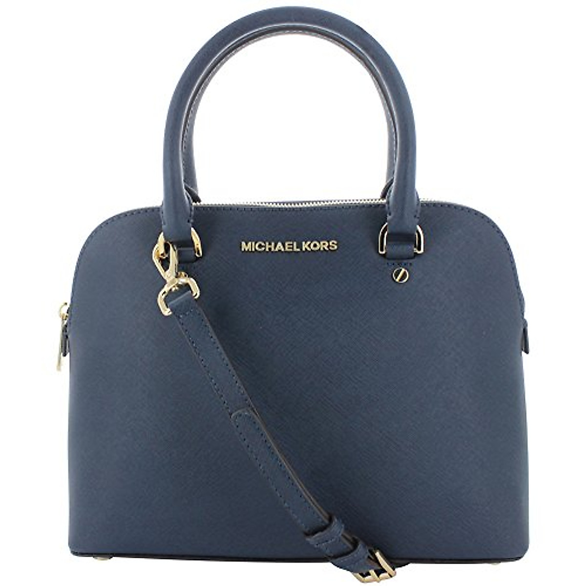 MICHAEL Michael Kors Womens Cindy Leather Signature Satchel Handbag Navy Medium