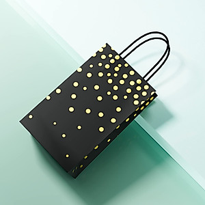 ECOHOLA Black and Gold Foil Paper Gift Bags with Black Handles, 25 Pieces Metallic Gold Foil Polka Dot for Presents, Retails, Christmas or New Year Party Favors, 9"x5.5"x3.2