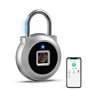 Eseesmart Fingerprint Padlock, Locker Bluetooth, Mobile APP, Smart Padlock with Keyless Biometric, Water Resistant, Suitable for Gym, School, Luggage Bags, Locker and Storage