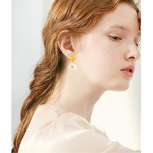 ANDPAI Chic Funny Cute 14k Gold Enamel Fried Egg Stud Earring Poached Egg Dangle Drop Earrings for Women Lover Kitchen Cooking Statement Jewelry Gifts (White)