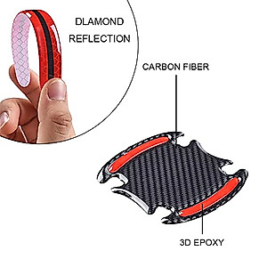 XhuangTech 8pcs Universal 3D Carbon Fiber Car Door Handle Paint Scratch Protector Sticker Auto Door Handle Scratch Cover Guard Protective Film Car Outdoor Safety Reflective Strips (Red)