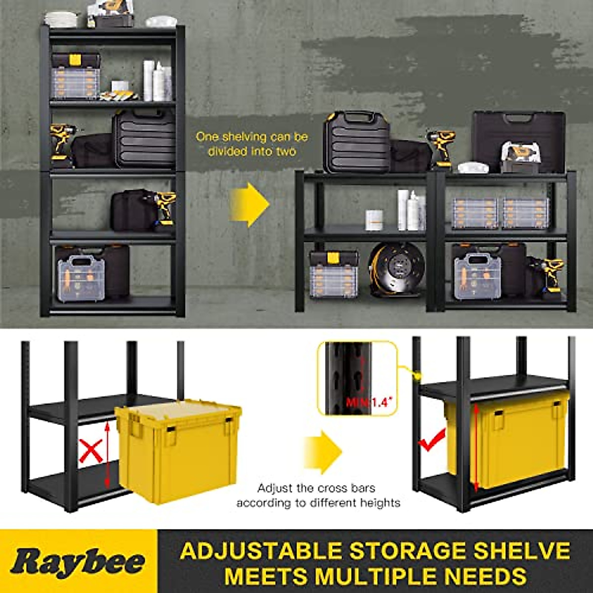 Raybee Garage Shelving Heavy Duty Storage Shelves Hold 2000LBS Adjustable Garage Storage Shelves, 5-Tier Metal Shelving Unit for Garage, Heavy Duty Shelving, Basement Storage Rack 32"W x 16.5"D x 63"H