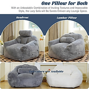LFCREATOR Giant Bean Bag Chair for Adults, Faux Fur Fabric Large Bean Bag Chair, Comfortable Bean Bag Sofa Chair with Ergonomic Support for Living Room, Bedroom, Gray.