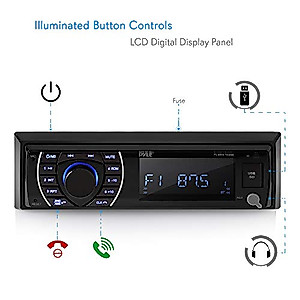 Pyle Marine Head Unit Receiver Speaker Kit - In-Dash LCD Digital Stereo Built-in Bluetooth & Microphone w/ AM FM Radio System 6.5’’ Waterproof Speakers (4) MP3/SD Readers & Remote Control -PLMRKT48BK