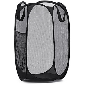 Handy Laundry Mesh Popup Hamper – Foldable Lightweight Basket for Washing – Durable Clothing Storage for Kids Room, Students College Dorm, Home, Travel & Camping – Black Pop-up Clothes Hamper