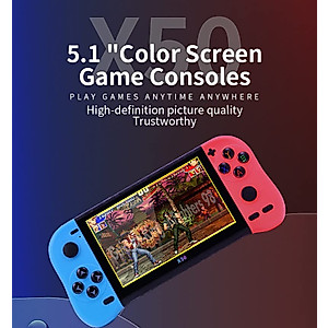 Old Arcade Retro Classic Handheld Game Console 5 Inch Led Screen Double TF Card 8 GB Internal 64 GB External Over 10000 Preloaded Games (Red and Blue)