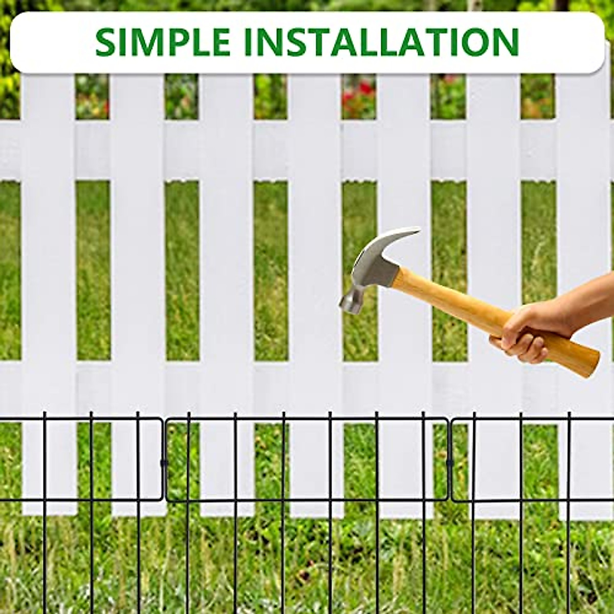 MZYOUHUO 9 Packs Animal Barrier Fence - No Dig Bottom Fence Barrier Rustproof Metal Wire for Dog Rabbits Ground Stakes Defense and Outdoor Patio,17 in(H) X 9.7 Ft(L)