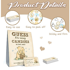 Winnie Guess How Many Candies Baby Shower Games, How Many Candies Standing Sign 50 Guessing Cards 180 Baby Shower Winnie Candies Stickers, Guess How Many Candies Winnie the Pooh Baby Shower Games