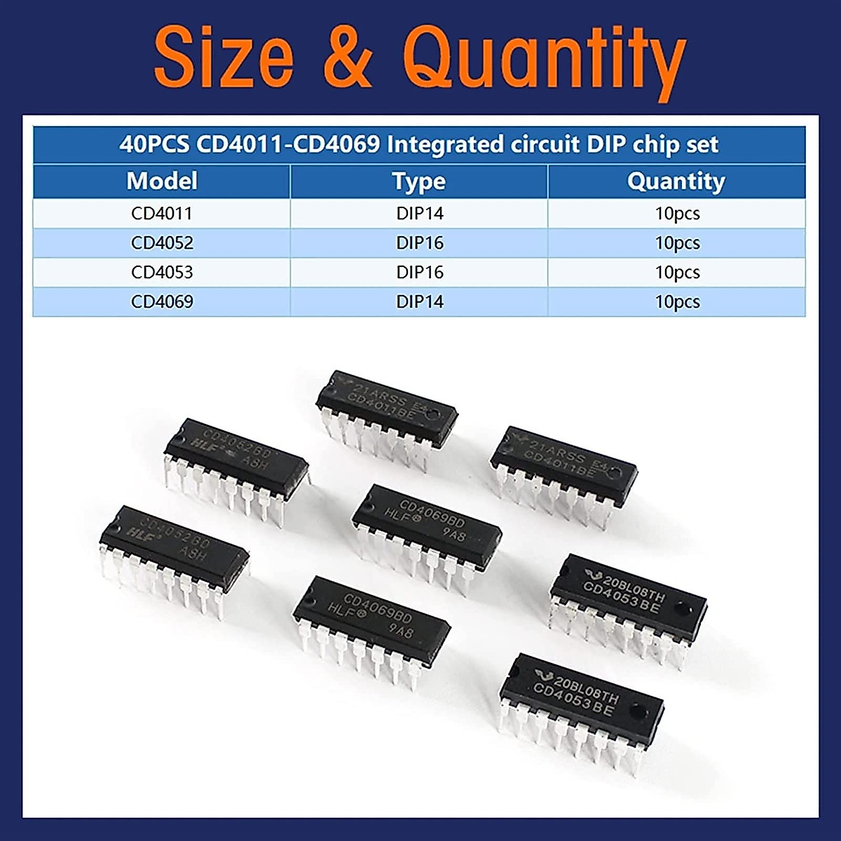 gande IC Kits 40PCs/Lot Integrated Circuit Logic IC Kit CD4011 CD4069 CD4052 CD4053 DIP Electronic Component with chipset (Color : Cd4011-10pcs)