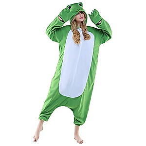 CANASOUR Polar Fleece Frog Costume Christmas Adult Anime Unisex Animal Cosplay Onesie (Small,Frog Green)