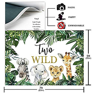 Avezano Two Wild Backdrop for Boy Birthday Party Jungle Safari Animals Zoo Green Leaves Photography Background Two Wild Boy 2nd Second Birthday Party Photoshoot Decoration Banner (7x5ft)