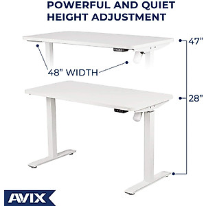 AVIX Whole Piece Electric Standing Desk, 48 x 24 Inches Height Adjustable Desk, Sit Stand Desk Home Office Desks, White