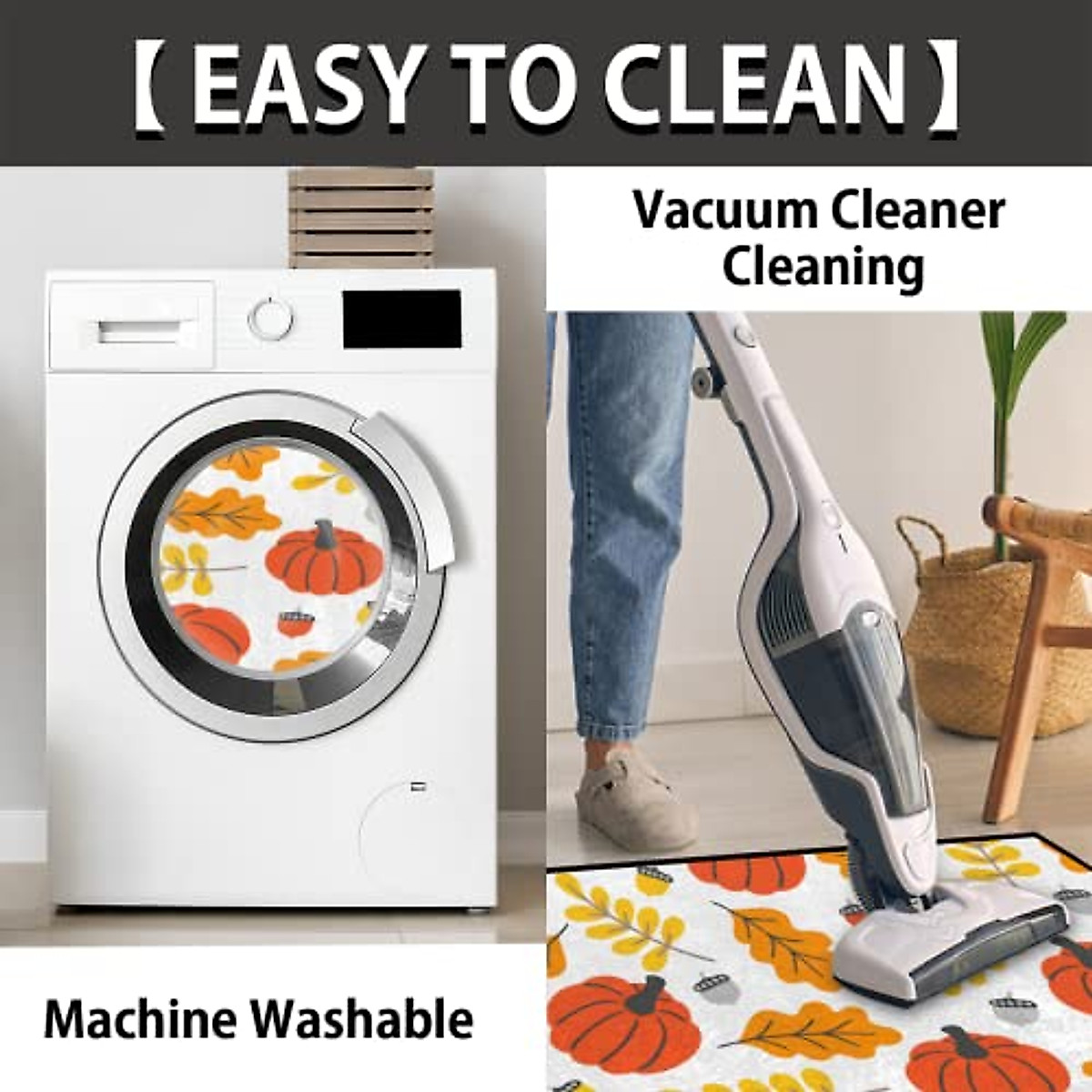 Autumn Pumpkin Half Round Doormat, Fall Thanksgiving Harvest Non-Slip Half Circle Area Rug Durable Washable Welcome Mats for Front Door Indoor Outdoor Patio Home Kitchen Absorbent Doormats 24 x 36 in