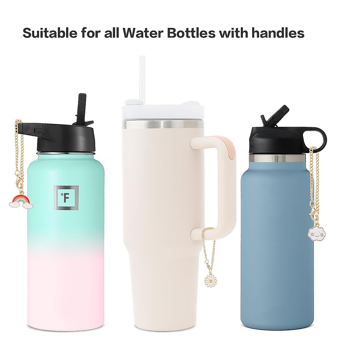 Ekarley Water Bottle Charm Accessories for Stanley Cup, 3PCS Tumbler Rainbow Charm Compatible with Simple Modern, Yeti, Hydro Flask for Handle